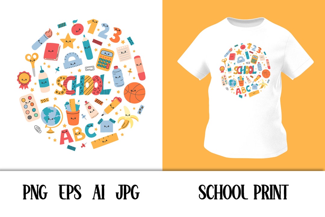 School PNG Sublimation | Cute Tee Print School Round Design for Kid T ...