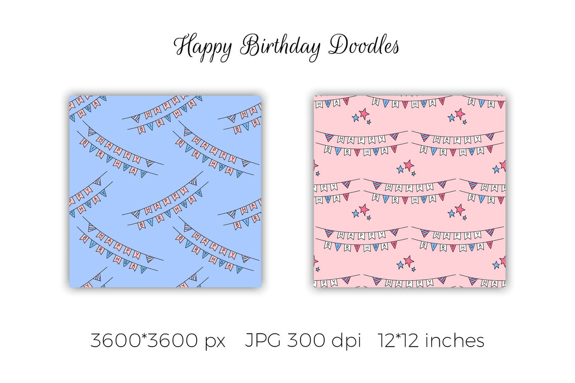 Happy Birthday Digital Paper | Bday JPG Doodle Patterns Collection for ...