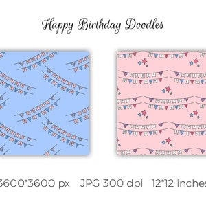 Happy Birthday Digital Paper | Bday JPG Doodle Patterns Collection for ...