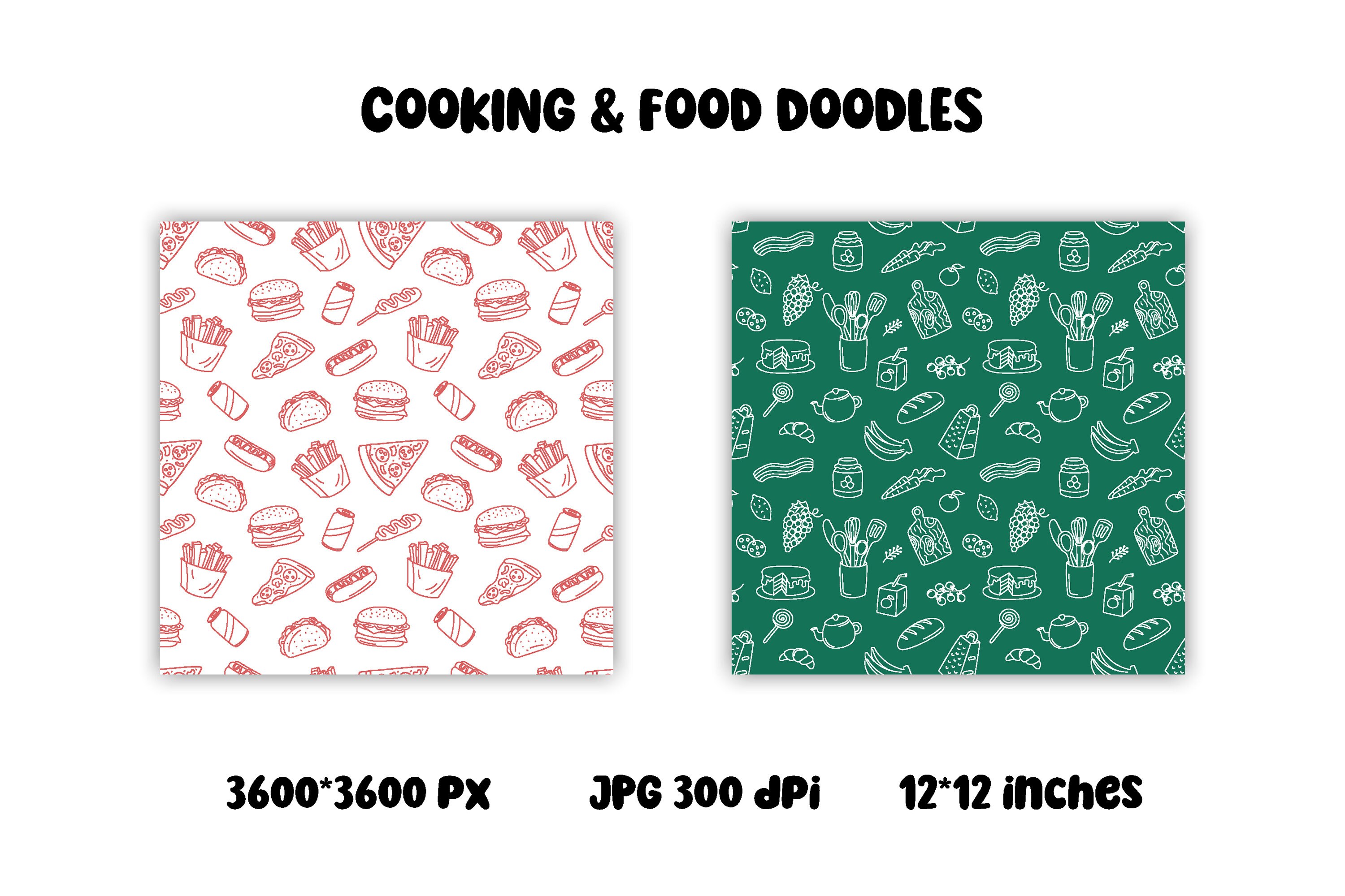 Cooking Food Digital Paper | JPG Doodle Meal Patterns Collection for ...