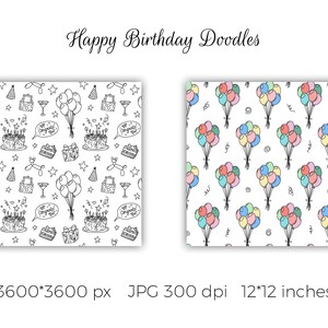 Happy Birthday Digital Paper | Bday JPG Doodle Patterns Collection for ...