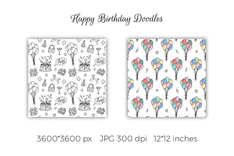 Happy Birthday Digital Paper | Bday JPG Doodle Patterns Collection for ...