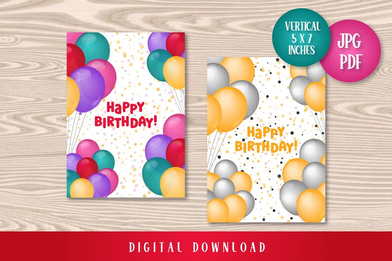 Happy Birthday Cards Printable | Digital Download PDF JPG Bday Greeting ...