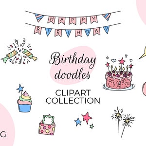Birthday Clip Art Bundle | PNG Doodle Clipart Elements | Happy Bday ...