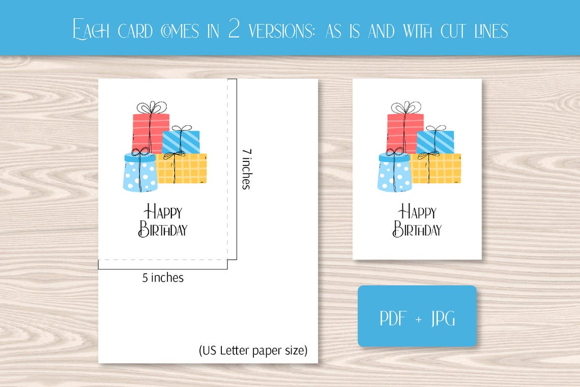 Happy Birthday Printable Cards | Cute Greeting Card PDF & JPG Digital ...
