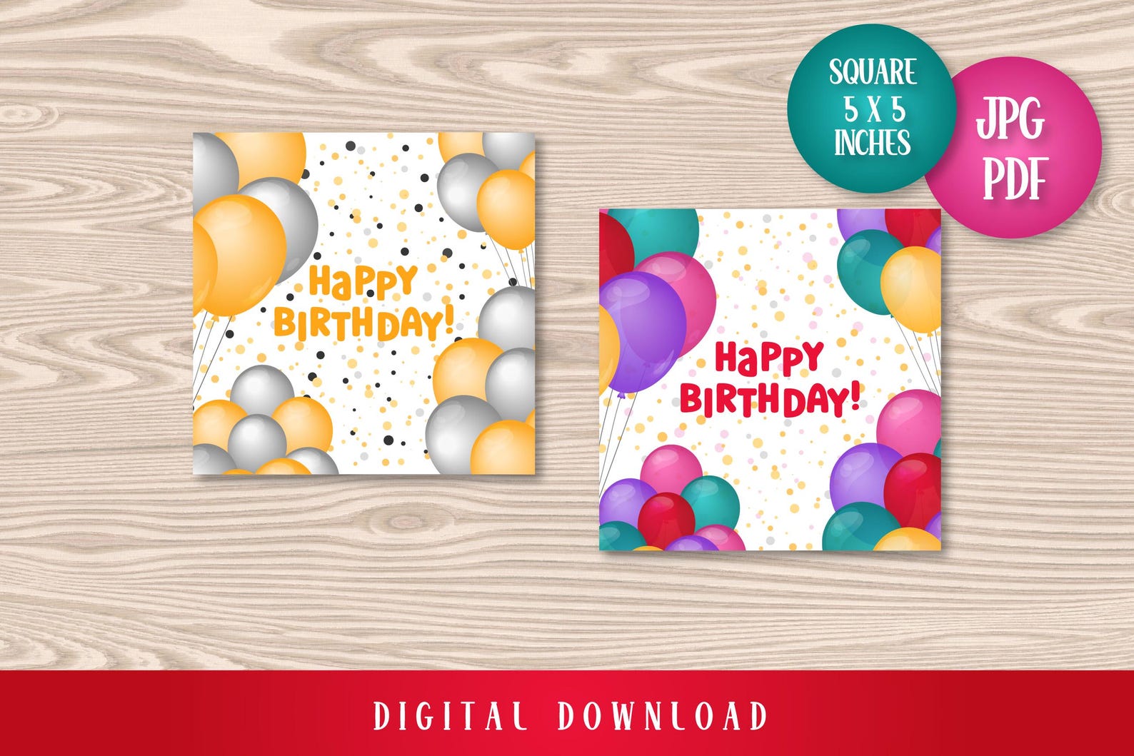 Happy Birthday Cards Printable | Digital Download PDF JPG Bday Greeting ...