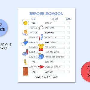Before School Checklist Printable | Kids Morning Routine Chart PDF ...