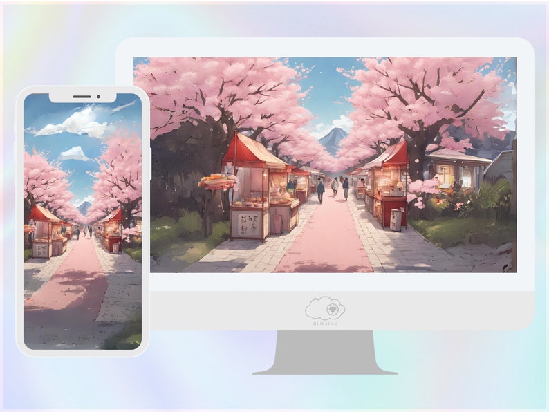 Cherry Blossom Road Cute Aesthetic Desktop & Mobile Wallpapers ...