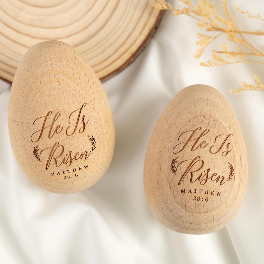 Set of 2 He is Risen Easter Egg Decor, Christian Wooden Decorations for ...