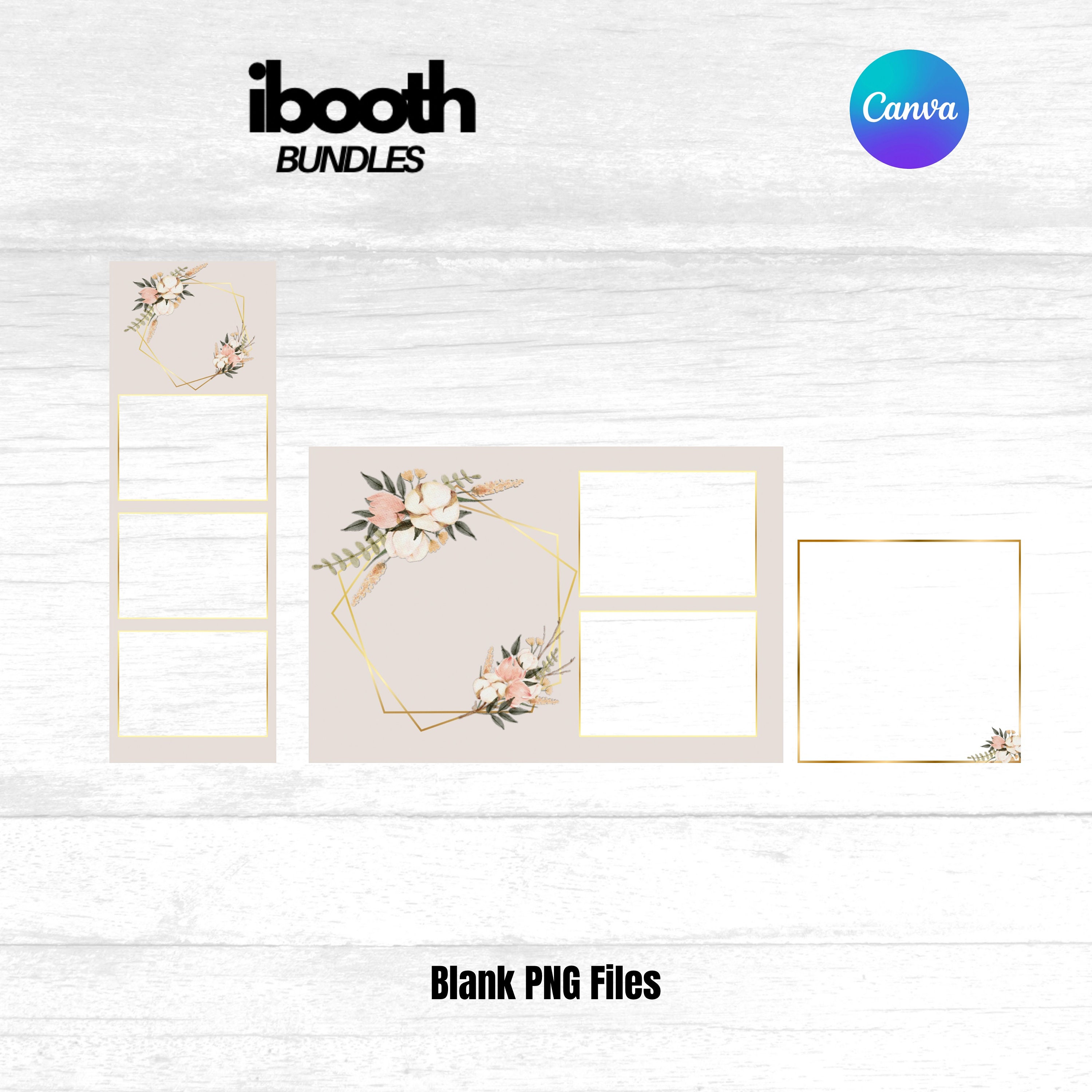 Photo Booth Template, 6x2, 4x6, Boho Floral Gold Frame Wedding, Edit in ...