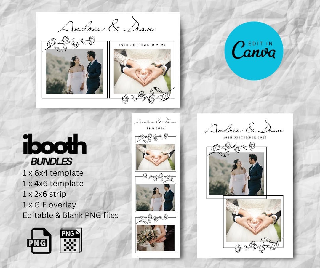 Photo Booth Template, 6x4, 6x2, 4x6, Minimalist Wedding Engagement ...