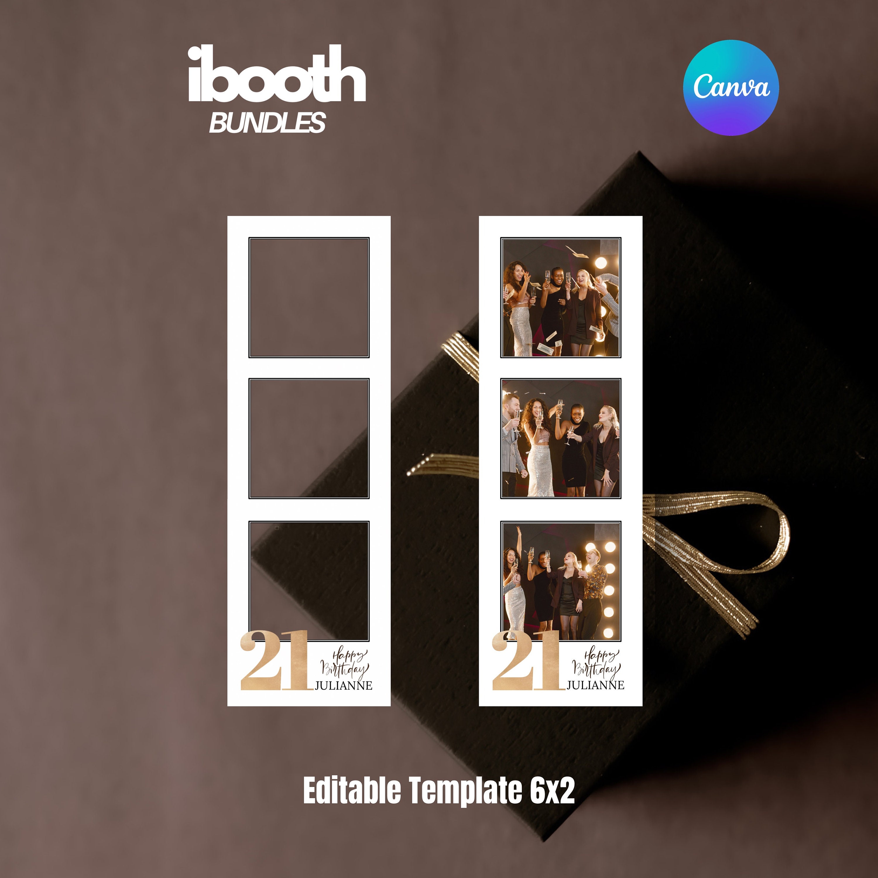 Photo Booth Template, 6x4, 6x2, 4x6, 21st Birthday Modern Black White ...