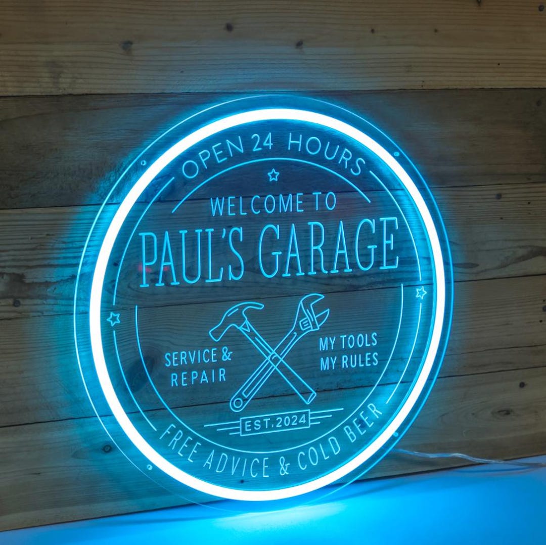 Personalized Garage Neon Sign, Custom Name LED Light, Garage Decor, Car ...