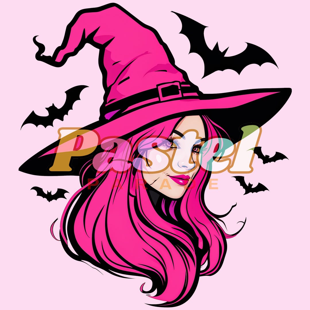 Witch in Pink PNG, Halloween Clipart Illustration, Autumn Merch Design ...