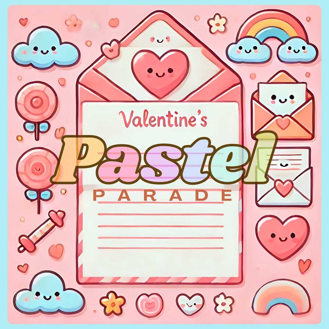 Valentines Love Letter PNG, Cute Chibi Decor PDF, Mail Hearts Clipart ...