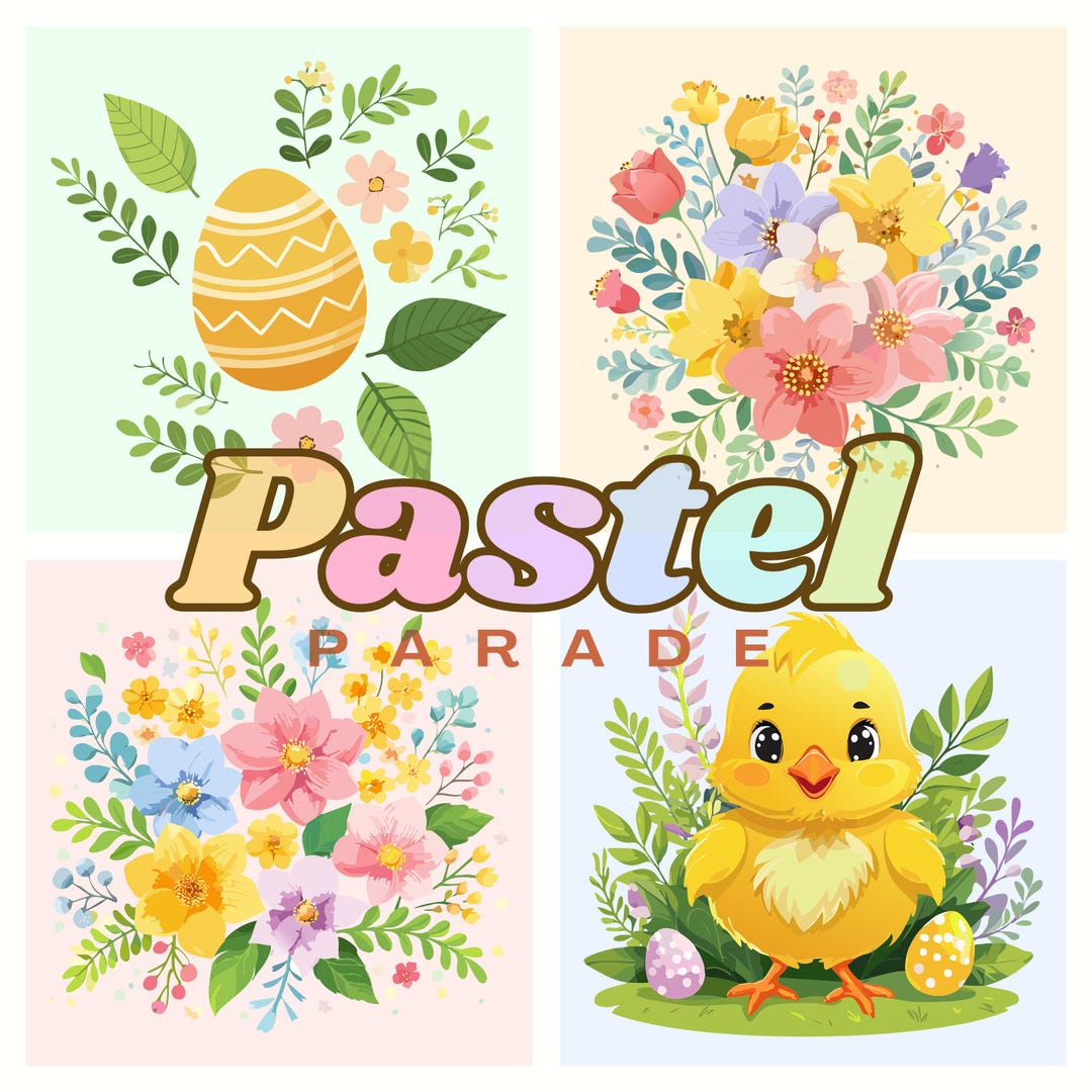 Easter Clipart, Bundle of 4 PNG, Spring Stationery Crafts, POD Merch ...