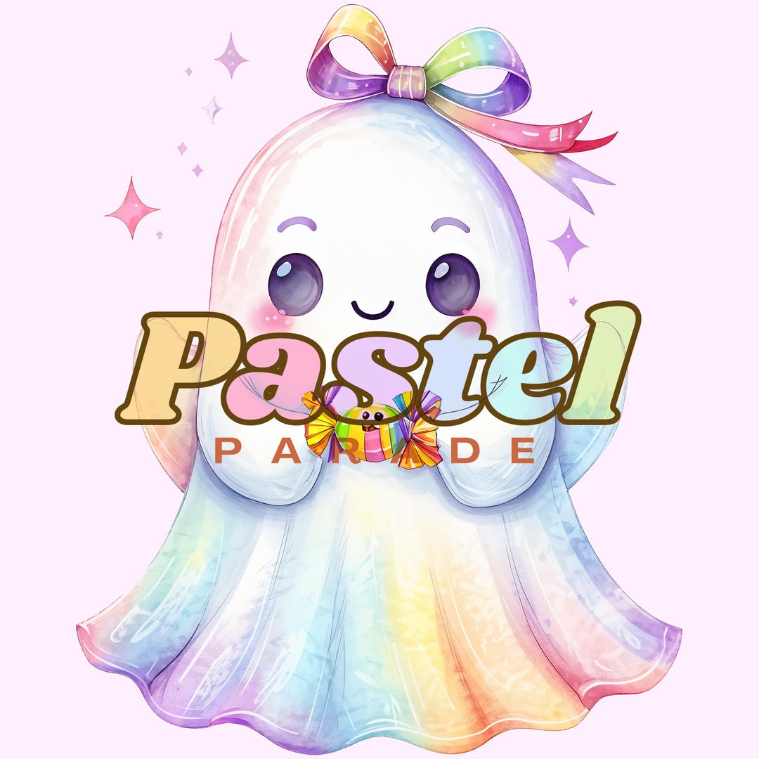 Rainbow Ghost PNG, Cute Ghost Holding Candy Clipart, Crafts Design ...