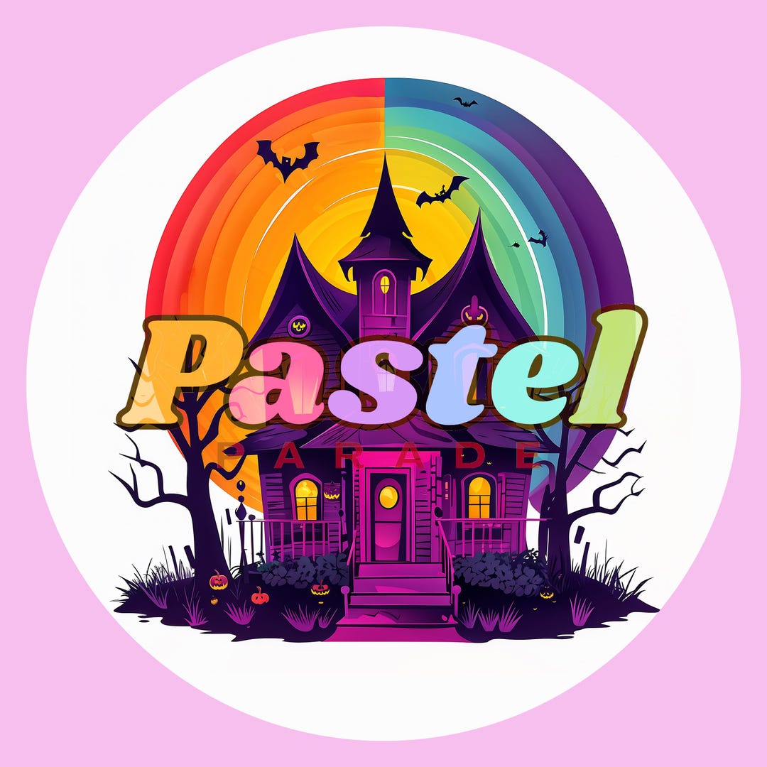 Rainbow Haunted House PNG, Halloween Cabin PDF, Merch Design, Scrapbook ...