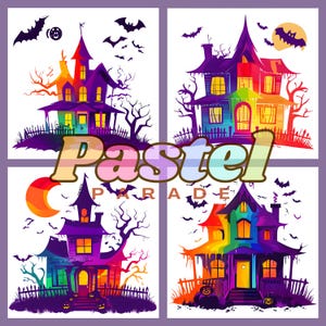 Rainbow Graveyard House Clipart, Bundle of 4 PNG, Fall Stationery ...