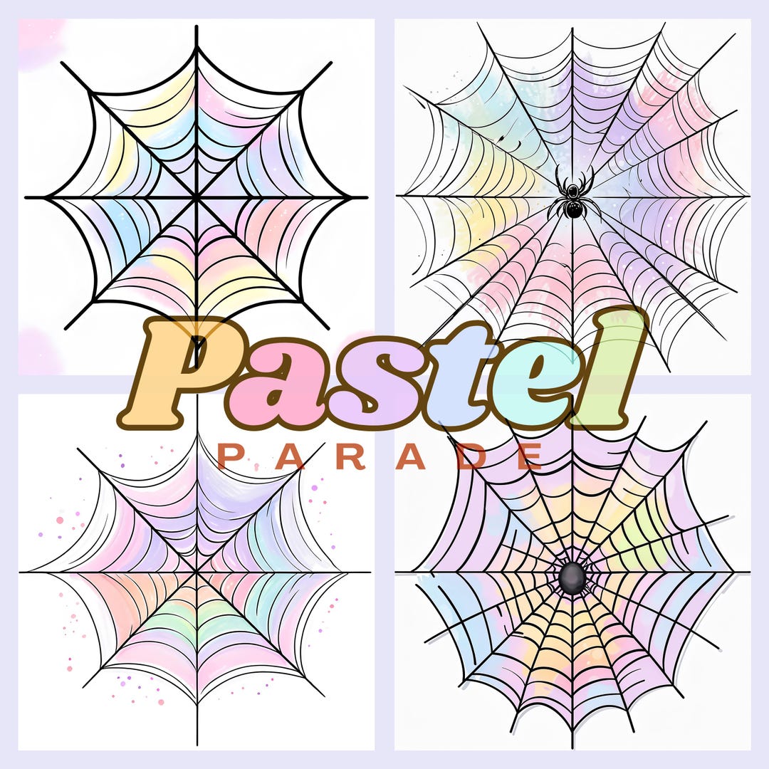Rainbow Spider Web Cliparts, Bundle of 4 Pngs, Fall Stationery Crafts ...