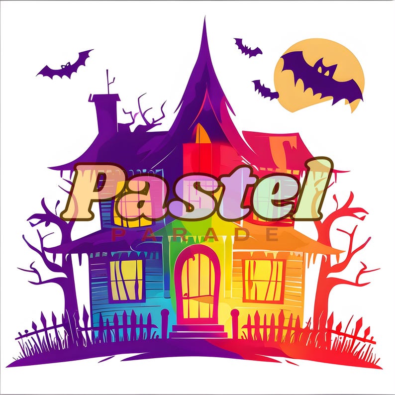 Rainbow Graveyard House Clipart, Bundle of 4 PNG, Fall Stationery ...