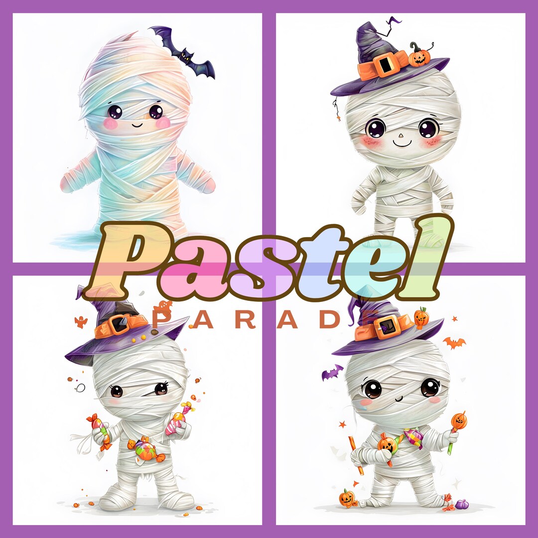 Colorful Mummy Clipart, Bundle of 4 PNG, Fall Stationery Craft, Autumn ...