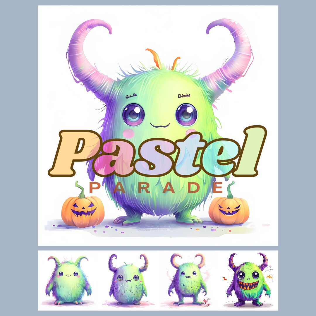 Rainbow Monster Clipart, Bundle of 5 PNG, Fall Stationery Craft, Autumn ...
