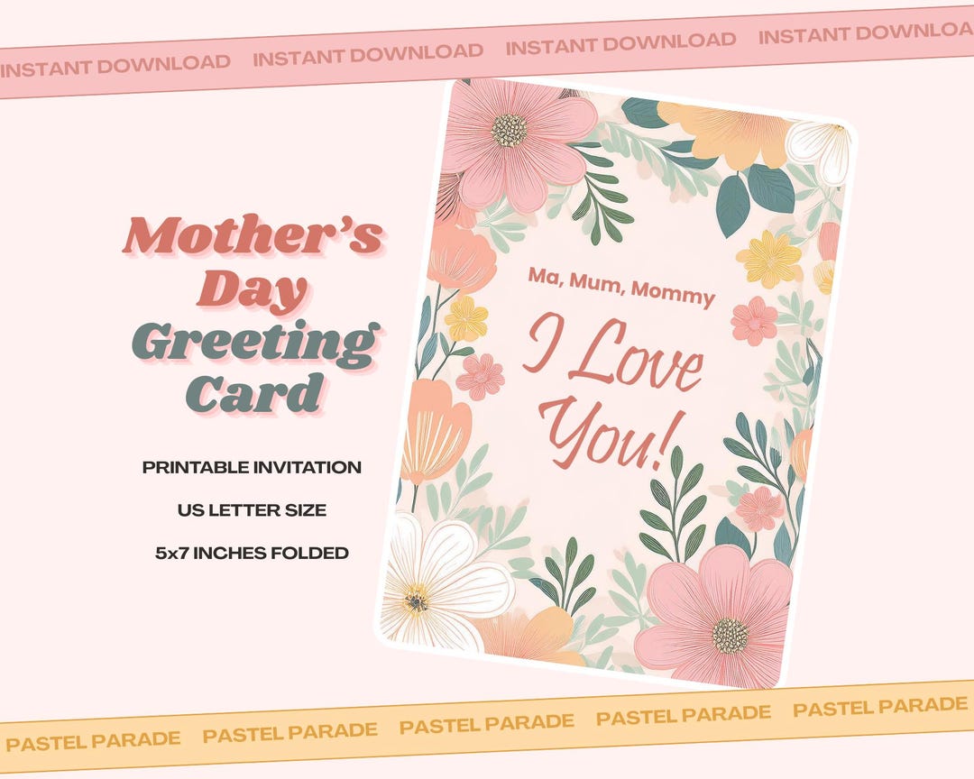 Mothers Day Greeting Card | Floral Pink Card | Printable Template ...