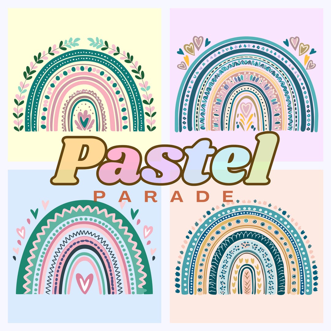 Easter Rainbow Clipart, Bundle of 4 PNG, Spring Stationery Crafts, Boho ...