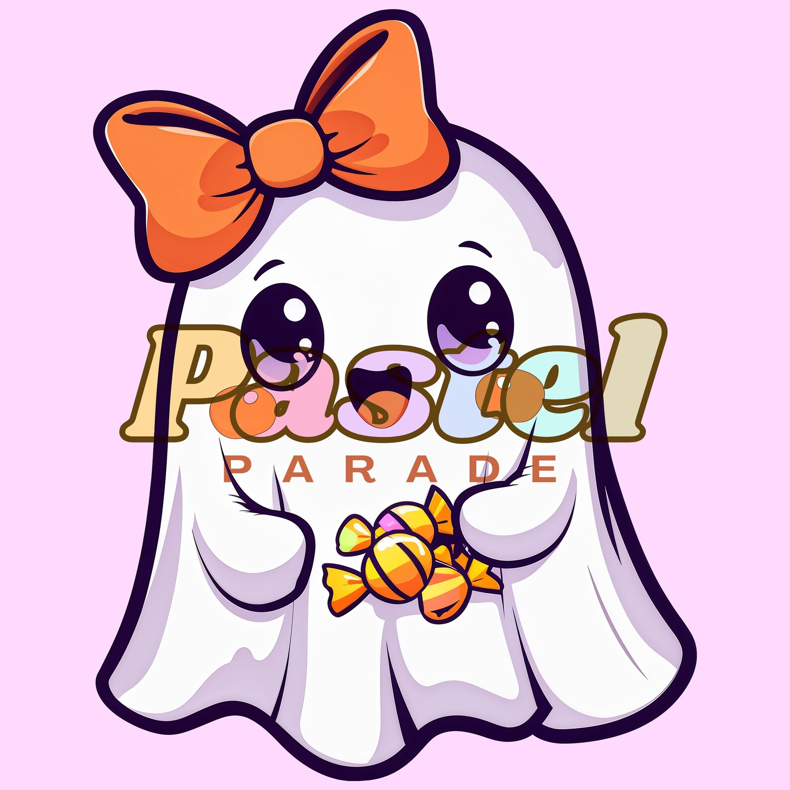 Ghost With Candy PNG, Cute Ghost Wearing Ribbon Clipart, Autumn ...