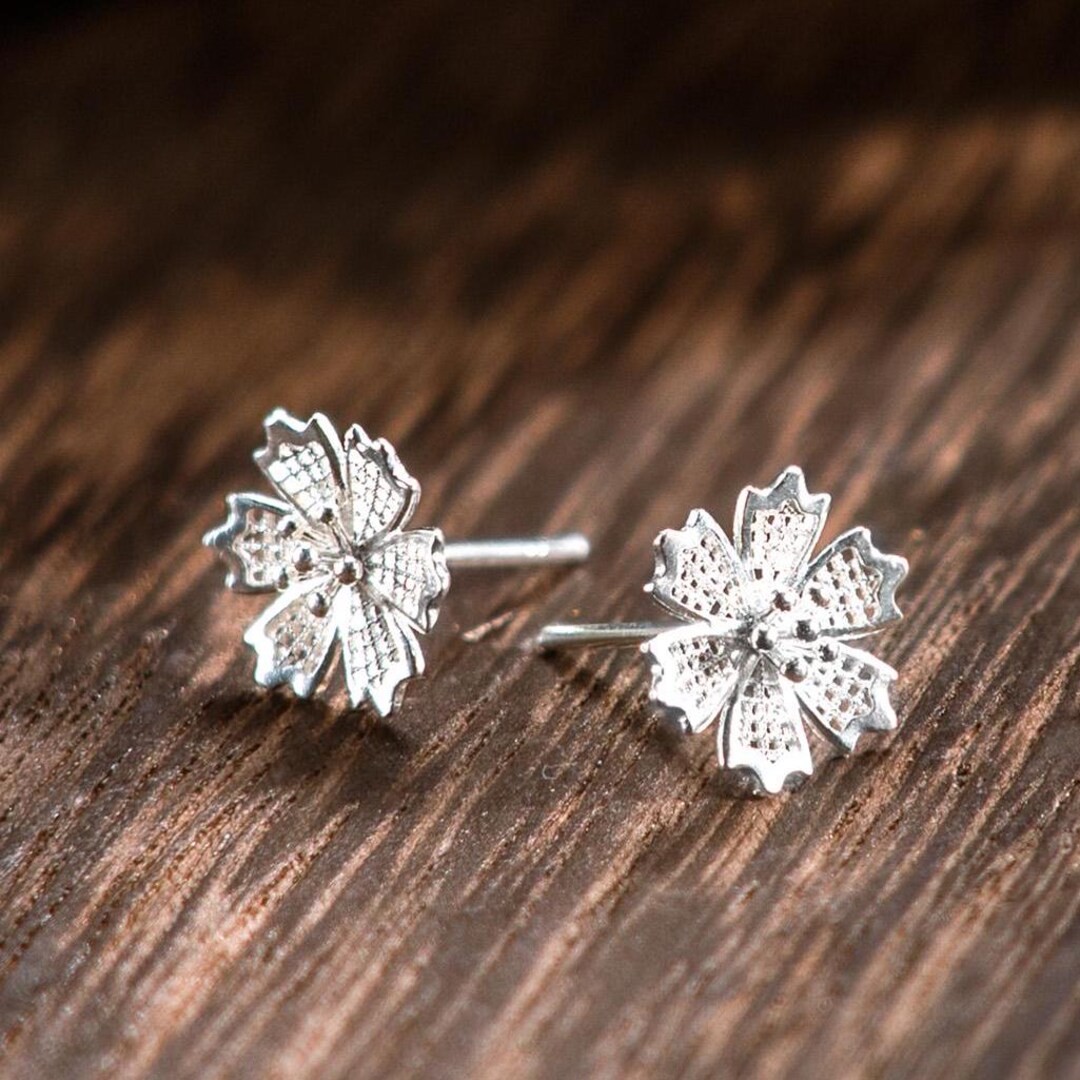 Handmade Stud,snowflake Sterling Silver Earrings - Etsy