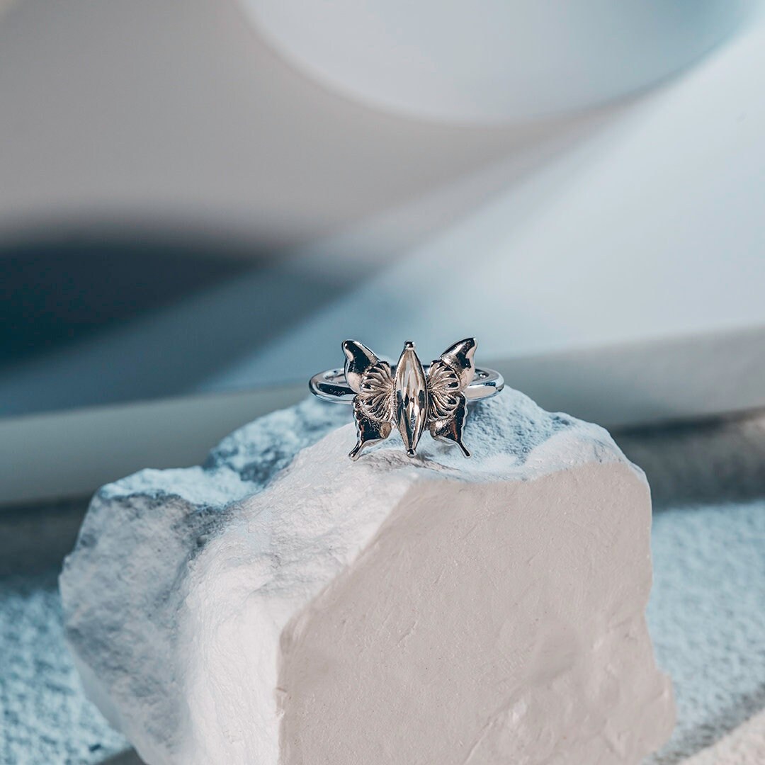 Silver Crystal Butterfly Ring - Etsy