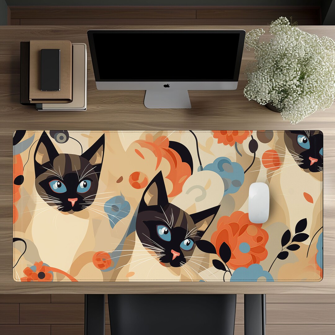 Siamese Cat Desk Mat, Aesthetic Desk Decor, Desk Accessories, Office ...