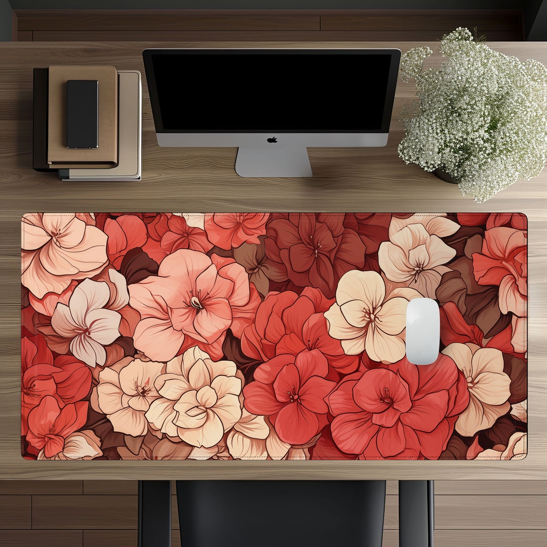 Begonia Floral Desk Mat, Aesthetic Desk Decor, Desk Accessories, Office ...