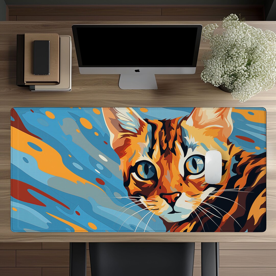 Bengal Cat Desk Mat, Aesthetic Desk Decor, Desk Accessories, Office ...