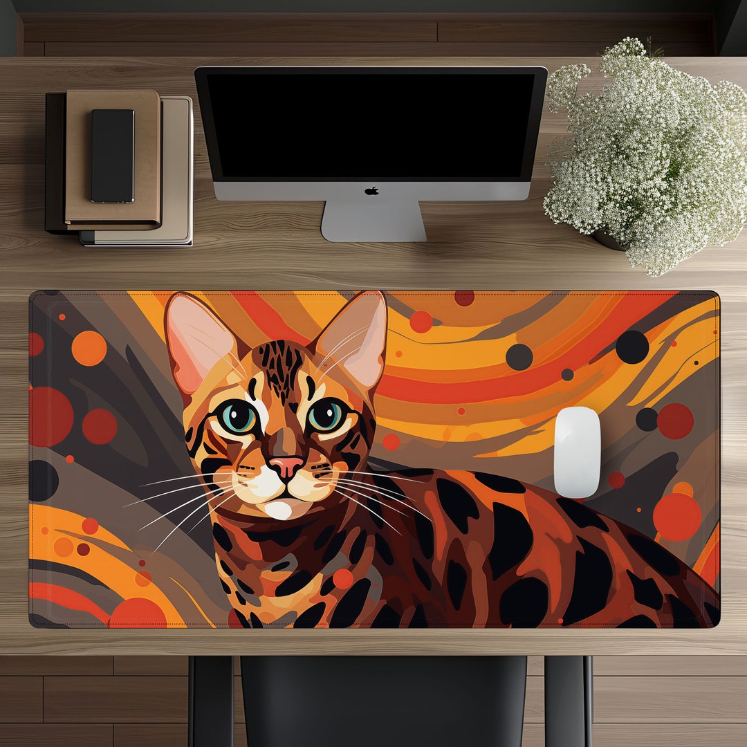 Bengal Cat Desk Mat, Aesthetic Desk Decor, Desk Accessories, Office ...