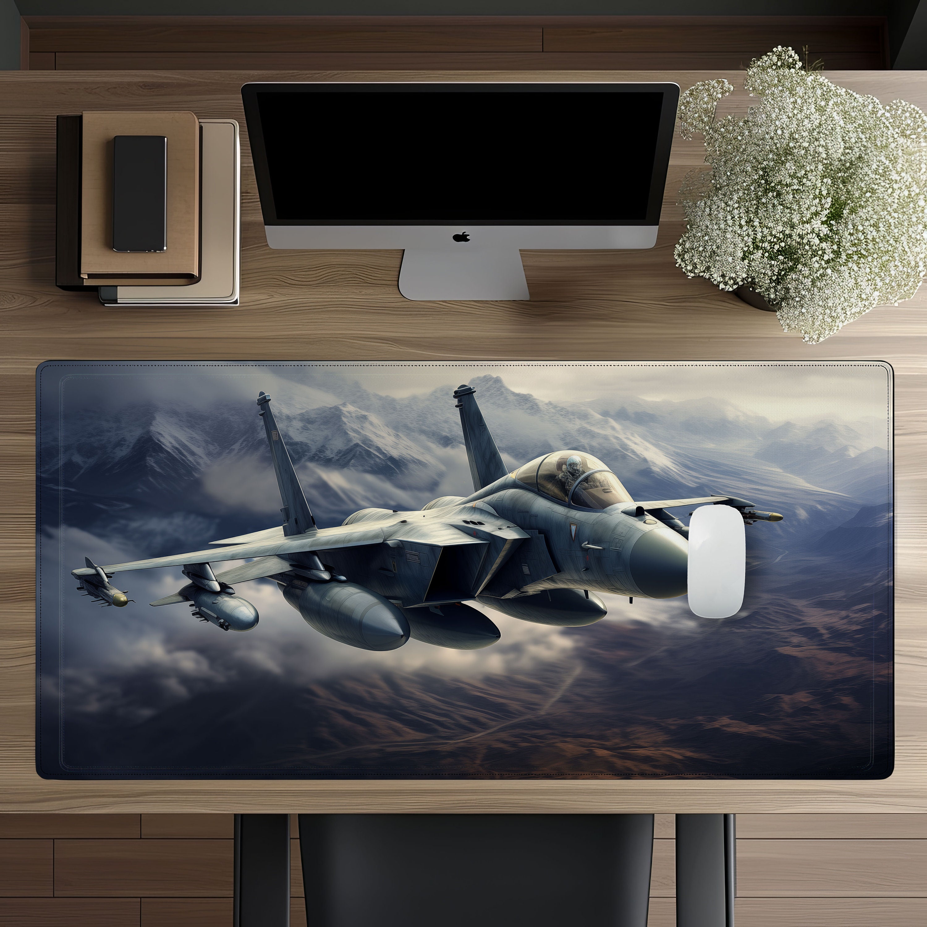 Fighter Jet Desk Mat, Aesthetic Desk Decor, Desk Accessories, Office ...