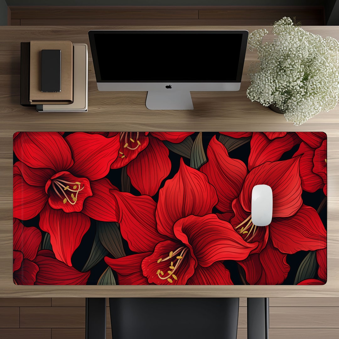 Amaryllis Flower Desk Mat, Aesthetic Desk Decor, Desk Accessories ...
