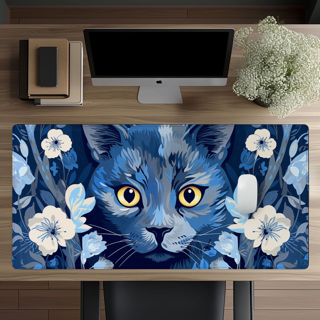 Russian Blue Cat Desk Mat, Aesthetic Desk Decor, Desk Accessories ...