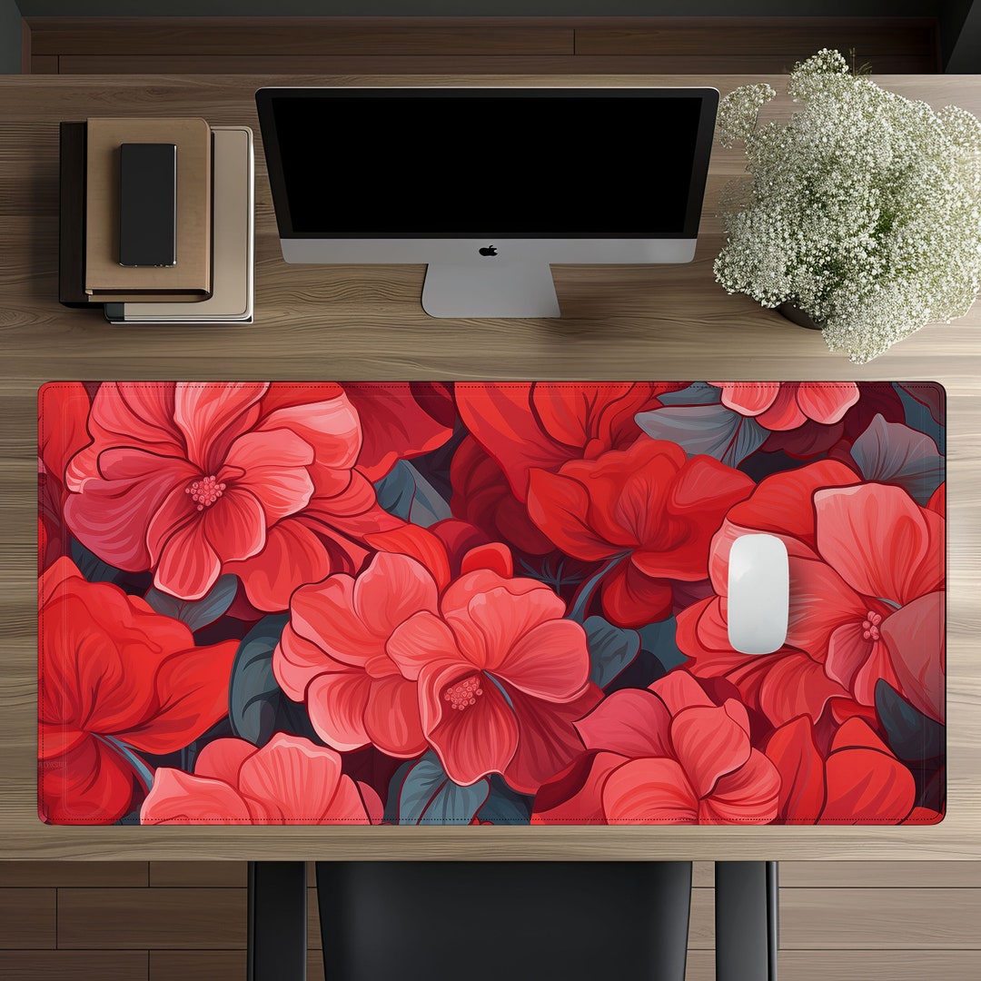 Begonia Floral Desk Mat, Aesthetic Desk Decor, Desk Accessories, Office ...