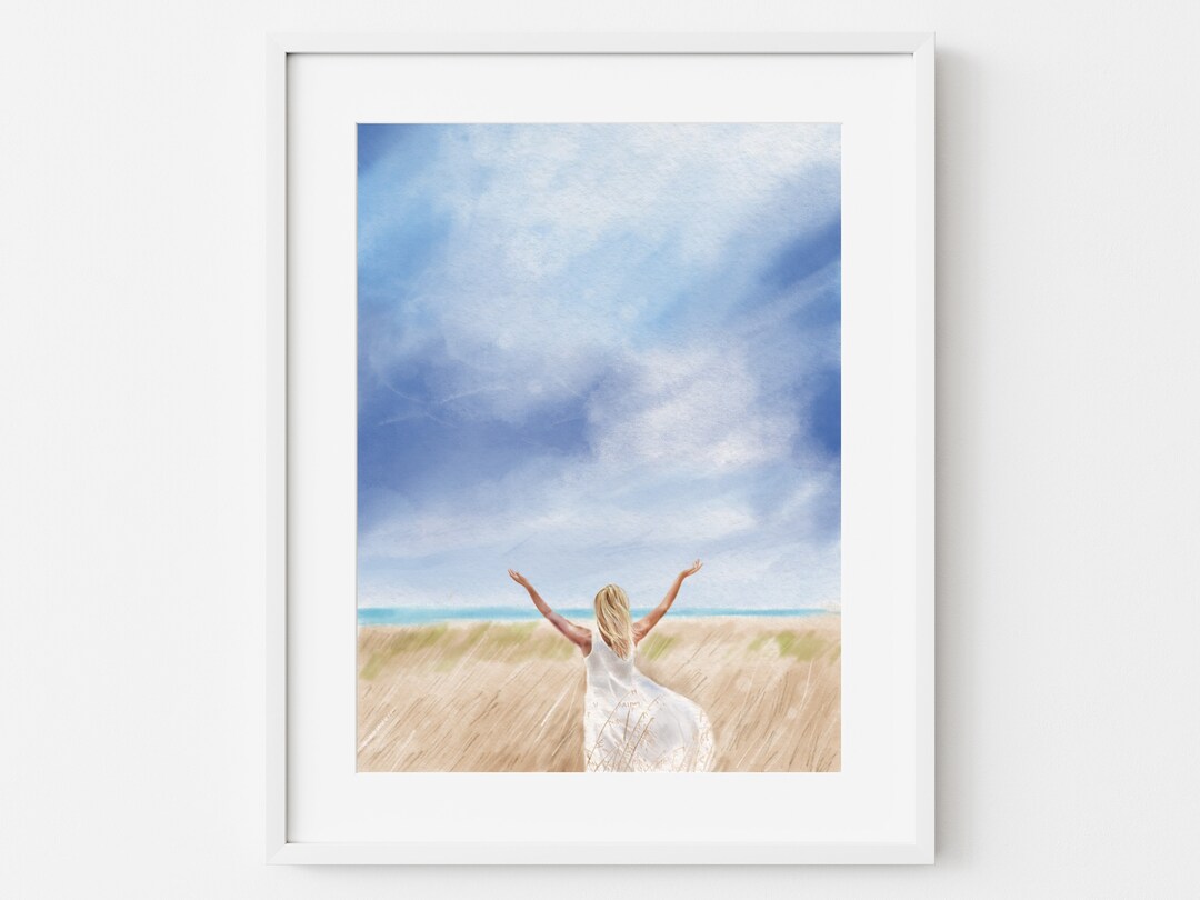 Beach Poster Print, Coastal Art, Girl on Beach, Girly Apartment Decor ...