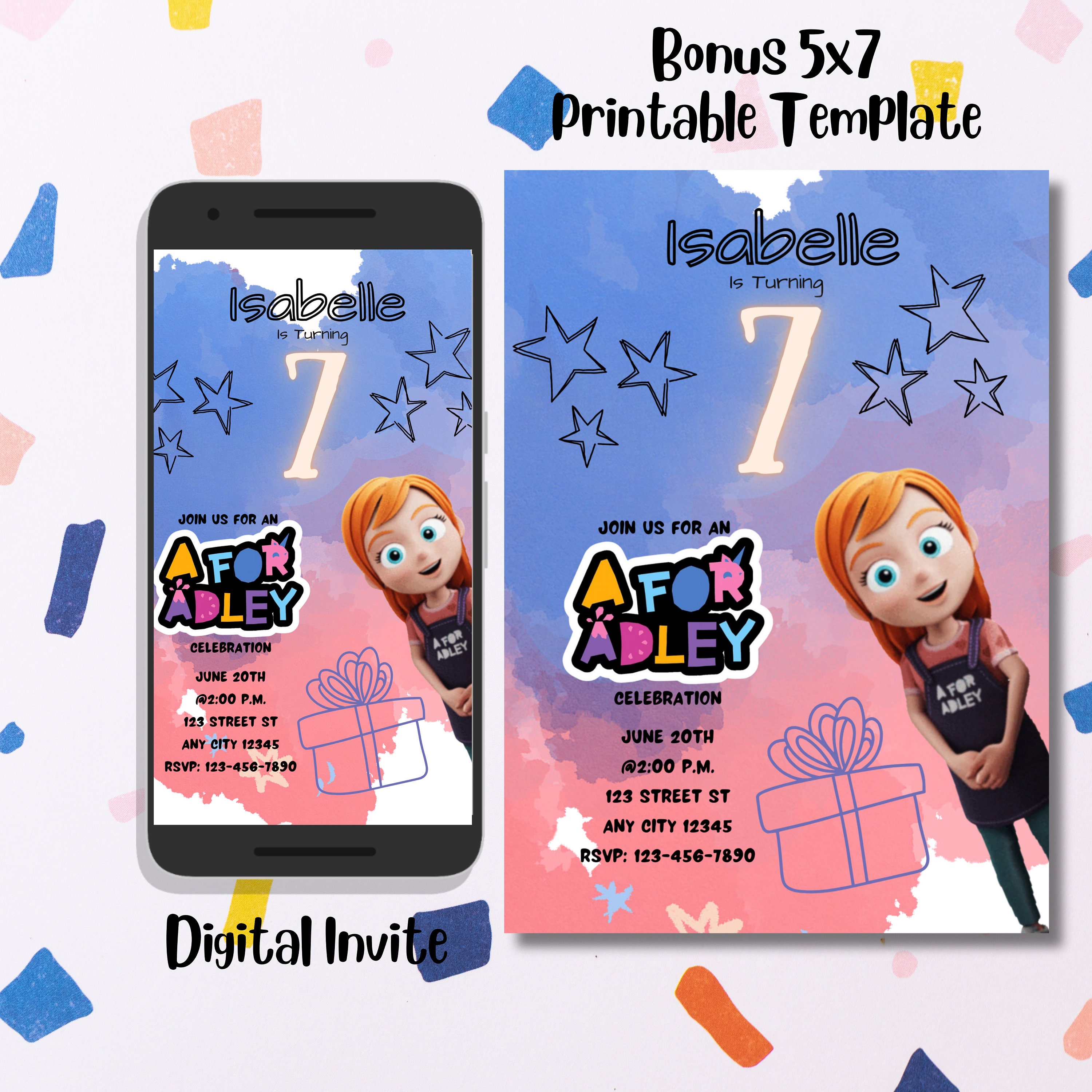 A for Adley Digital Invitation With BONUS 5x7 Printable Template - Etsy