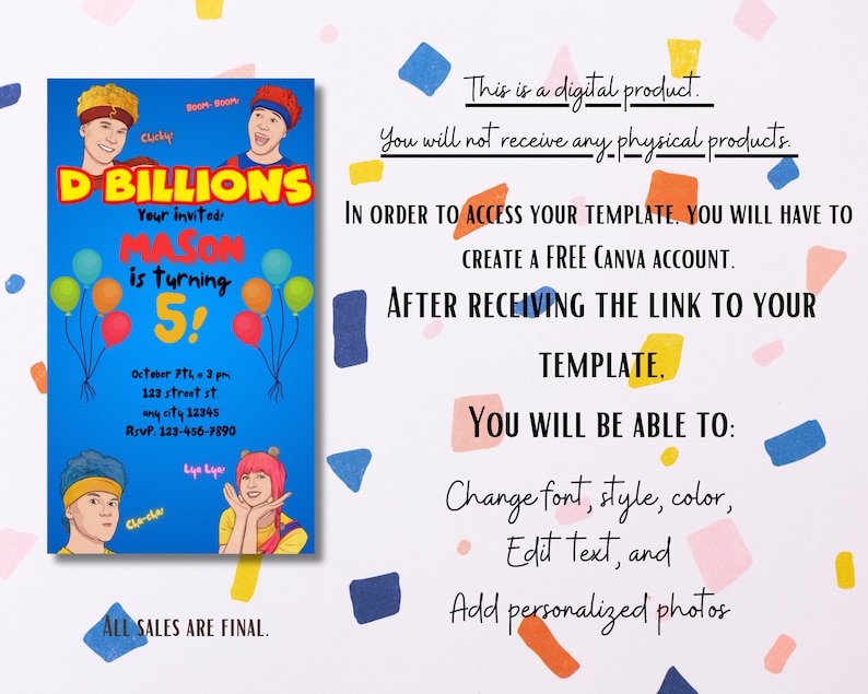 Dbillions Digital Invite. Free 5x7 Printable Template - Etsy