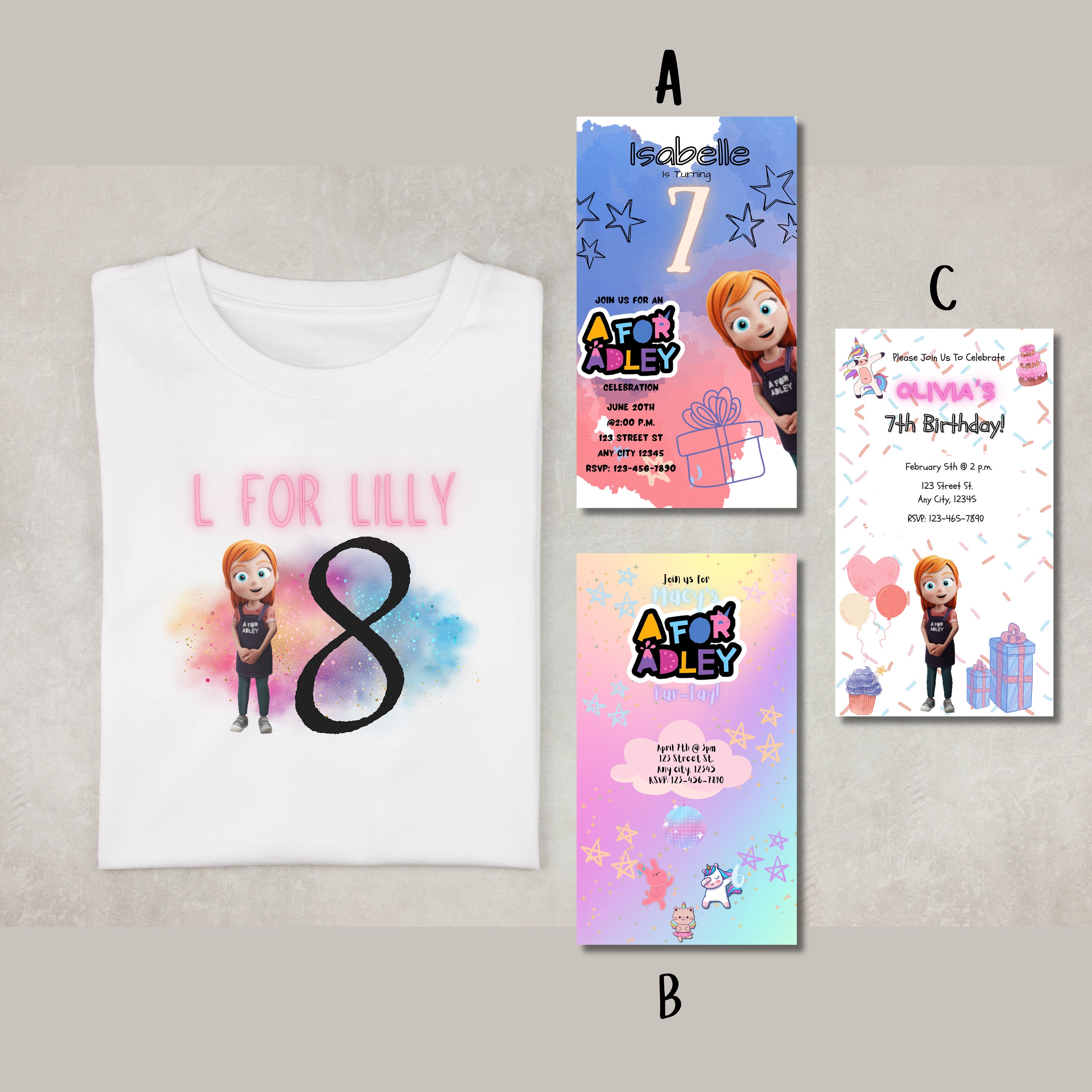 A for Adley Custom Birthday Shirt With FREE Digital Birthday Invitation ...