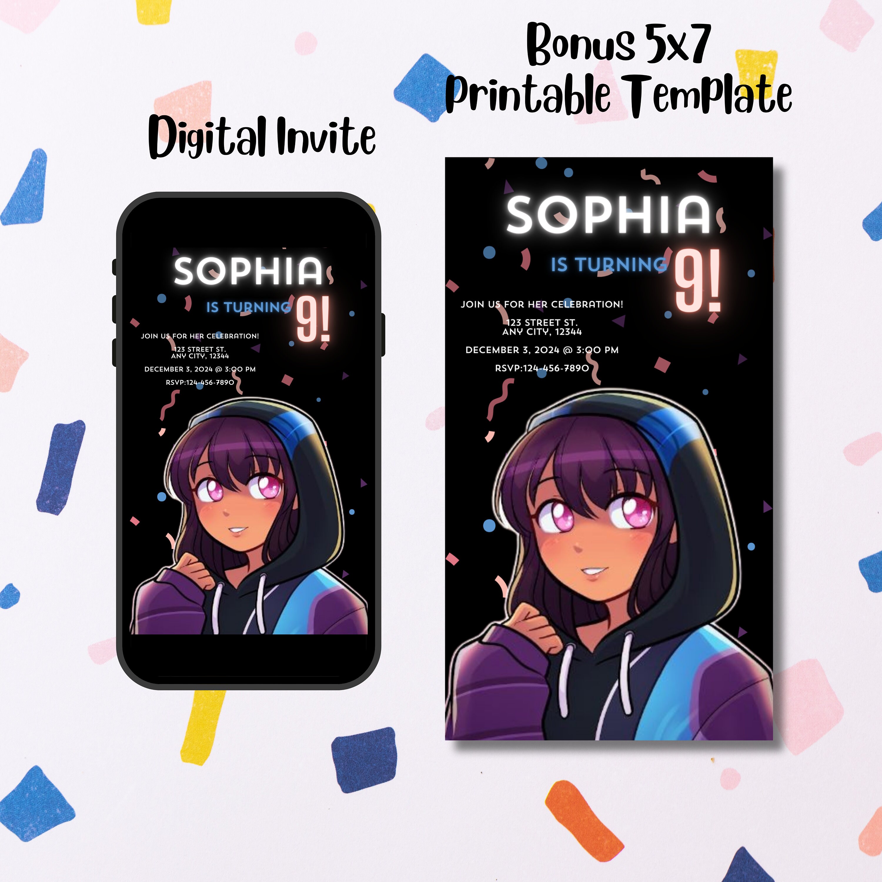 Aphmau Birthday Digital Invitation- BONUS Printable 5x7 Template - Etsy