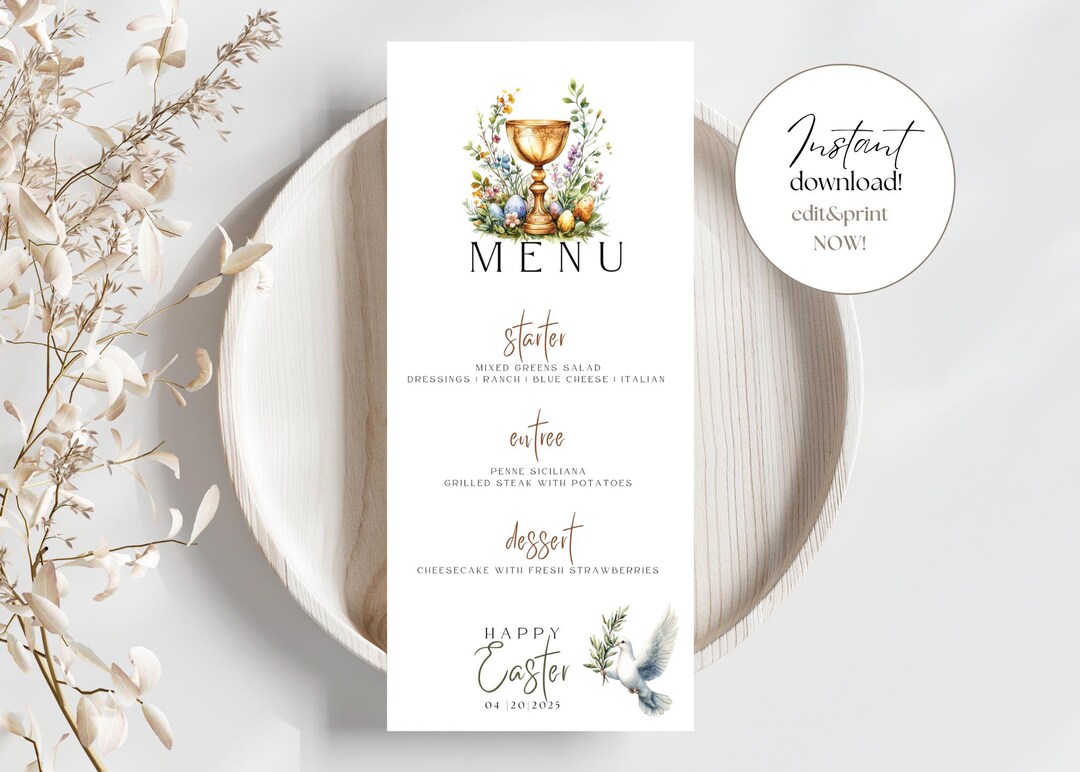 Easter Menu Template | Printable Menu Card | Religious Menu Card ...