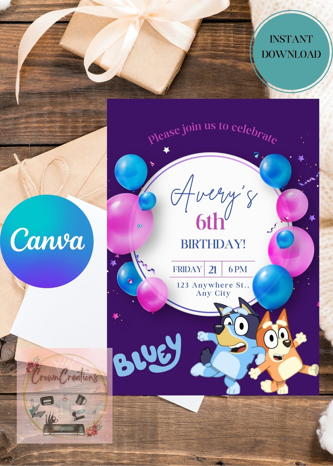 Buy Bluey Invitation, Digital, Bluey Birthday Party, Invitation, Canva ...
