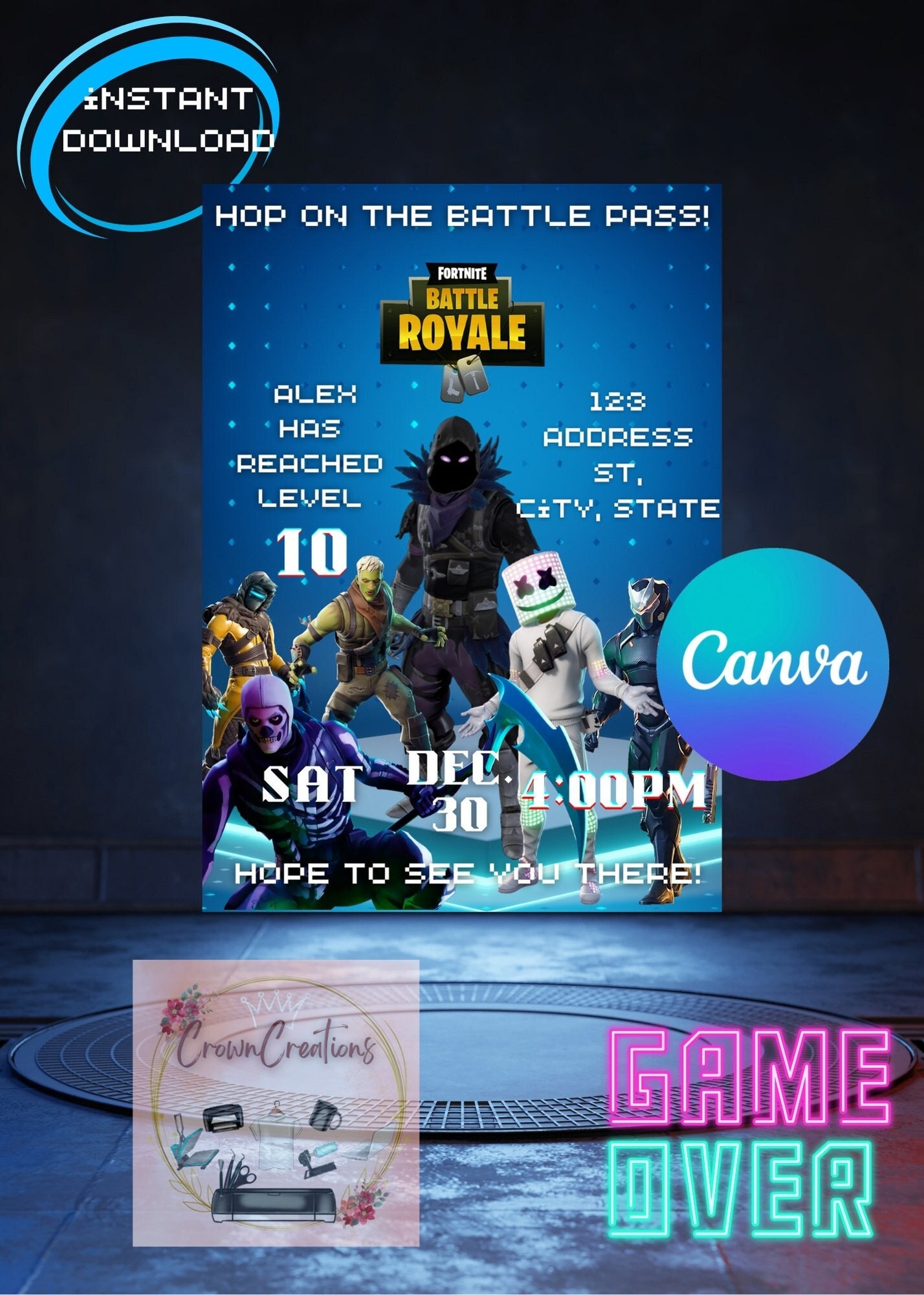 Gaming Invite, Switch Gaming Invitation, Gaming Birthday Party, Canva ...