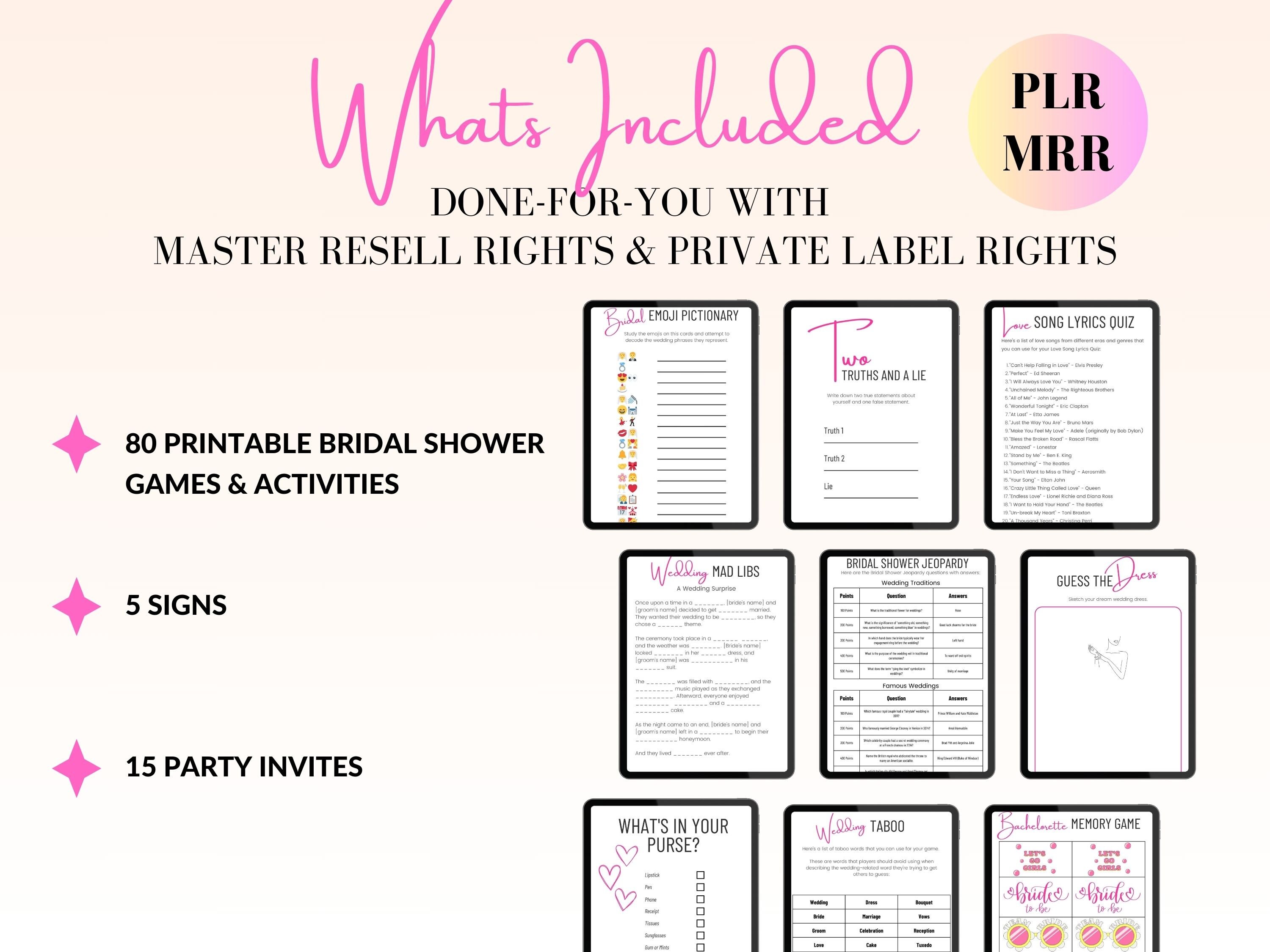 100 Editable Bridal Shower / Bachelorette Party Games Bundle W/ Master ...
