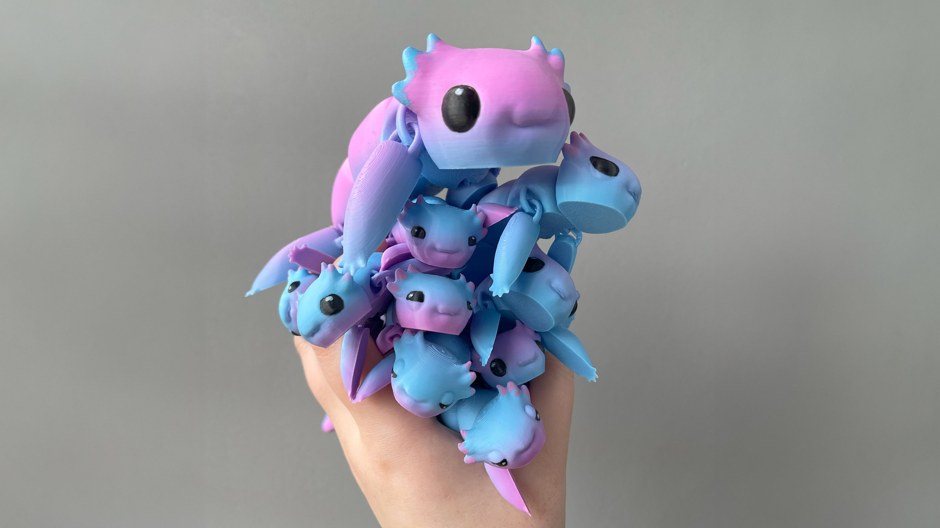 3D Printed Articulated Axolotl's Random Unicorn Gradient, 3 Sizes ...